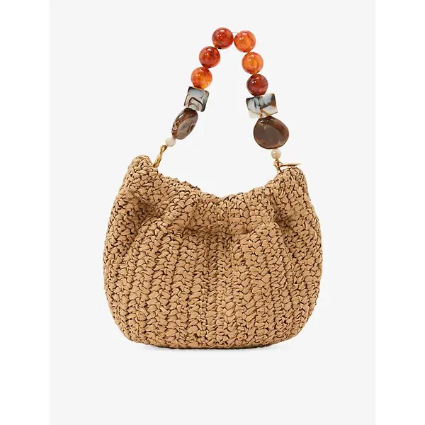 REISS Beaded-strap Raffia Mini Bag - Natural