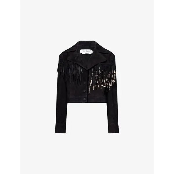 Gabriela Hearst Azra Fringed Charm Suede Jacket - Black