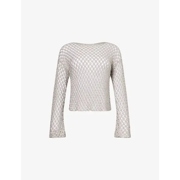 TWP Slash-neck Open-knit Crochet Top - Pale Champagne