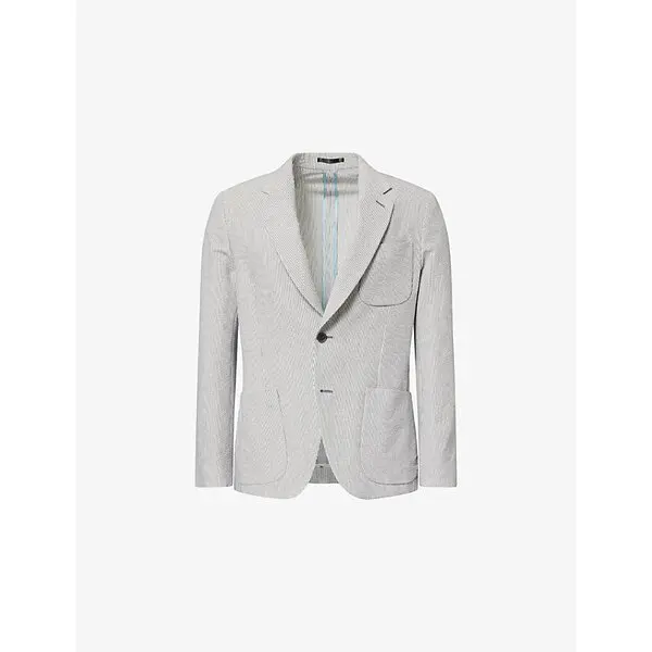 Paul Smith Striped Seersucker Cotton Blend Blazer - Grey White