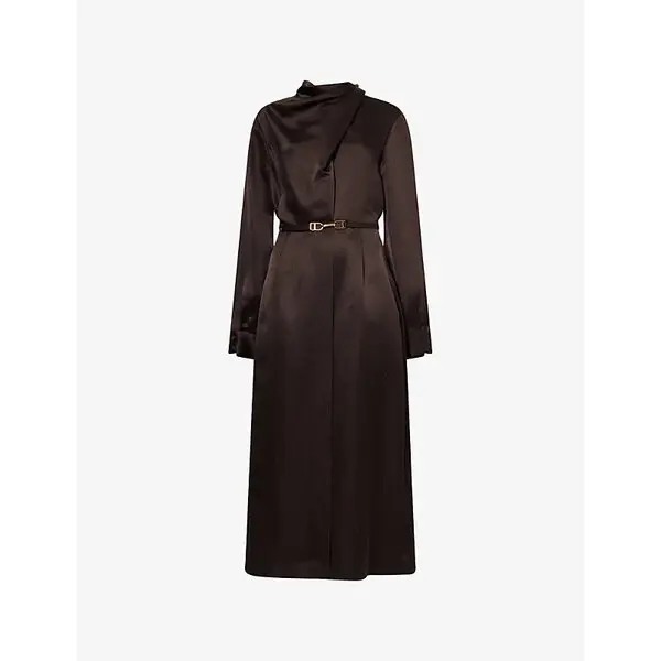 Gabriela Hearst Josef Horsebit-belt Silk Midi Dress - Chocolate