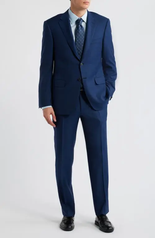 Canali Siena Regular Fit Check Super 150s Wool Suit - Navy