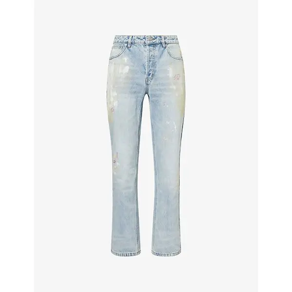 COLE BUXTON Paint-marked Straight-leg Denim Jeans