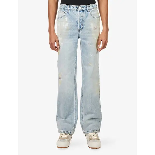 COLE BUXTON Paint-marked Straight-leg Denim Jeans