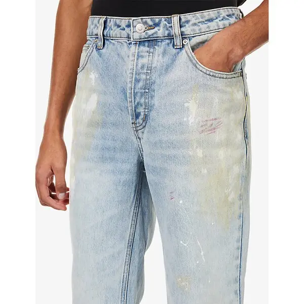 COLE BUXTON Paint-marked Straight-leg Denim Jeans