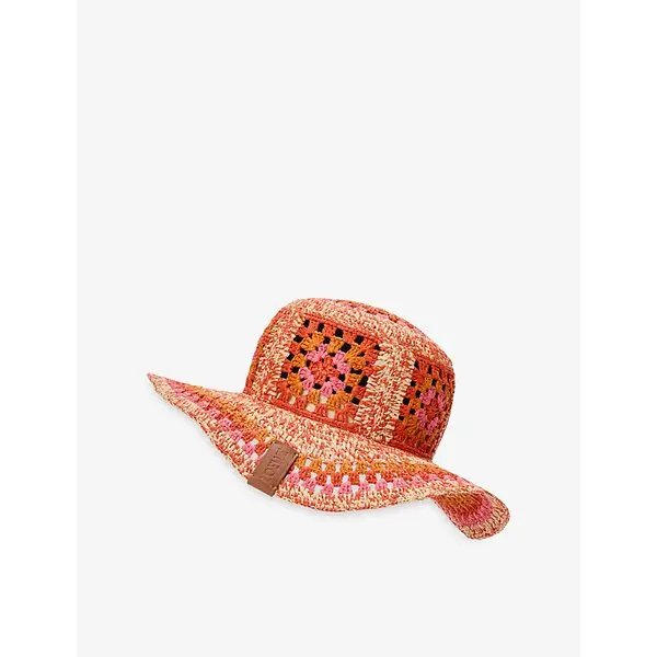 Loewe X Paula's Ibiza Crochet Raffia Fisherman Hat - Bright Orange/pink