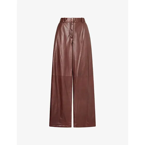 TWP Wide-leg Leather Trousers - Cigar