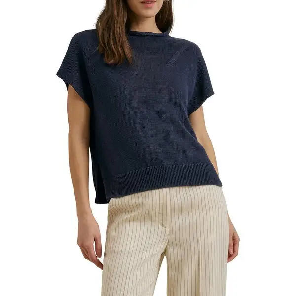 FAVORITE DAUGHTER The Stevie Short Sleeve Linen Sweater - Navy