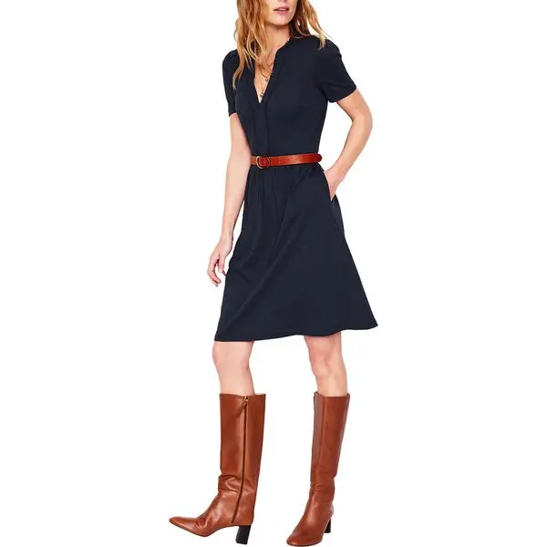 Boden Naomi Picot Trim Cotton Blend Jersey Dress - Navy
