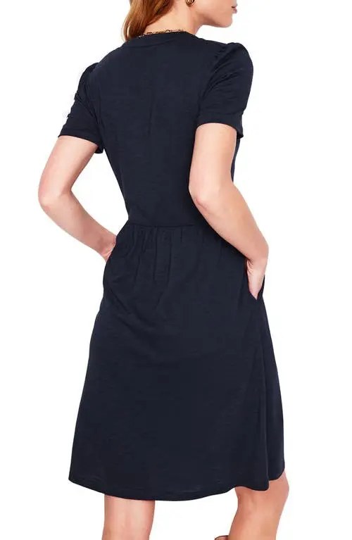 Boden Naomi Picot Trim Cotton Blend Jersey Dress - Navy