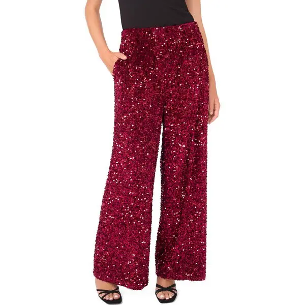 Vince Camuto Sequin Wide Leg Pants - Crimson