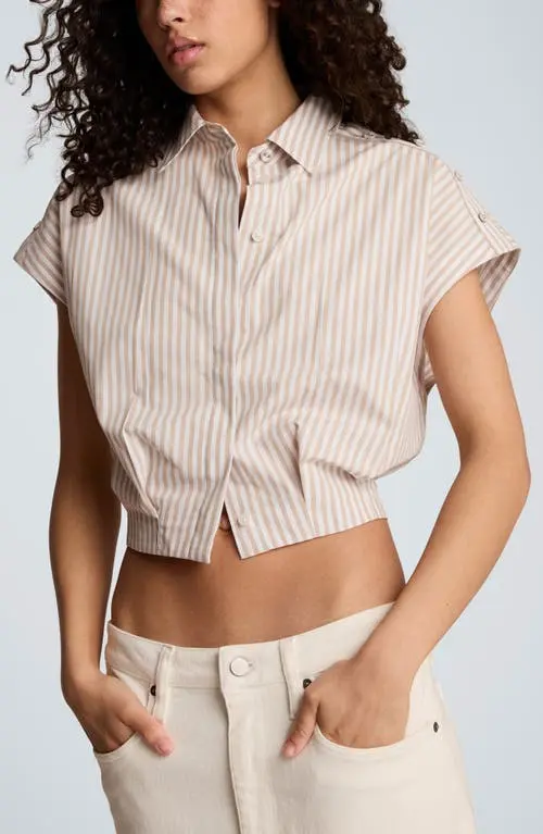 KENNETH COLE Stripe Crop Button-up Shirt - Tlesstaup/wht