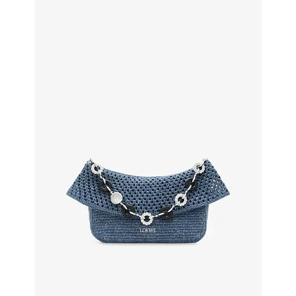 Loewe X Paula's Ibiza Ola Medium Crochet Raffia Shoulder Bag - Denim Blue