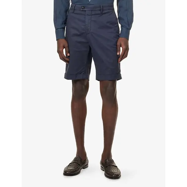 Corneliani Chino Knee-length Cotton Blend Shorts - Navy Blue