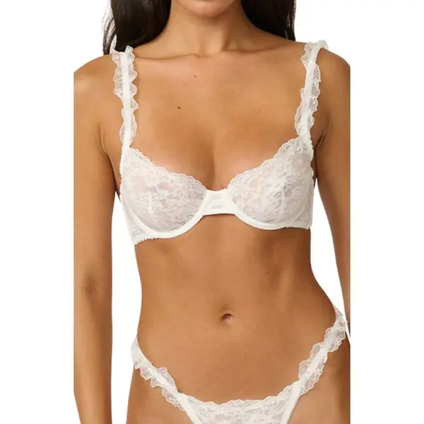 KAT THE LABEL Lulu Ruffle Lace Trim Underwire Bra - Ivory