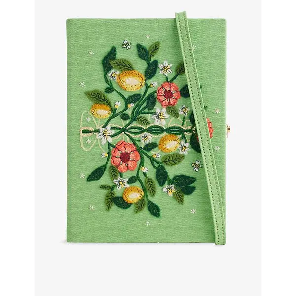 OLYMPIA LE-TAN Botanical Chic Embroidered Book Clutch Bag - Aloe Pov