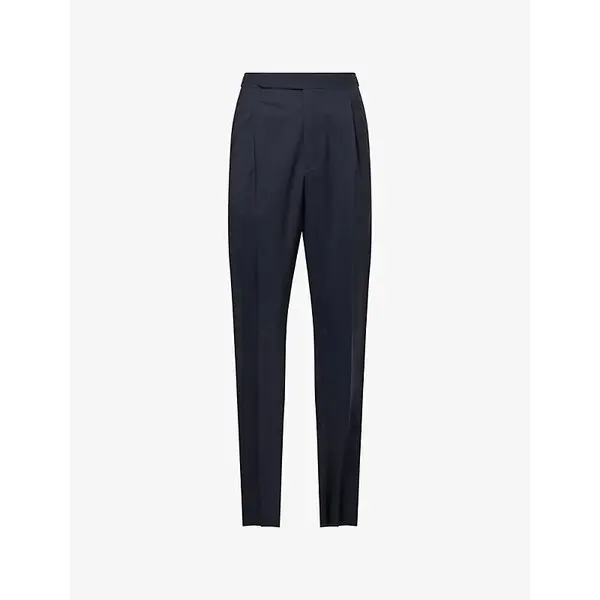 UMIT BENAN Pietro Straight-leg Cotton-and-silk Trousers - Dark Navy