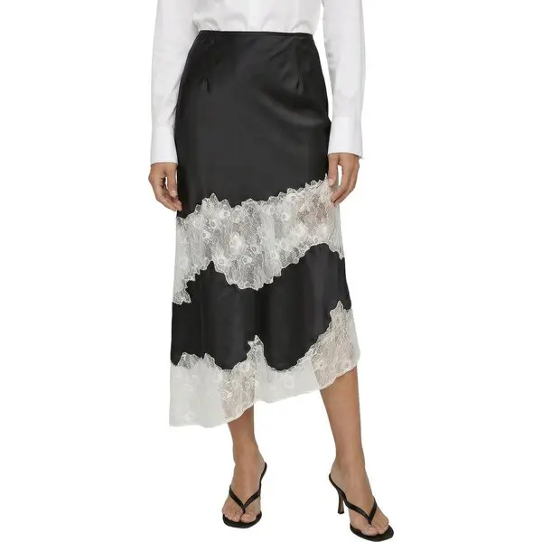 LILY AND LIONEL Elenor Lace Insert Midi Skirt - Black
