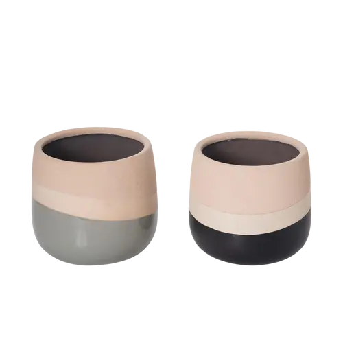 TRANSPAC Stoneware Black And Ivory Planter Set Of 2 For Spring Home Decorations Perfect For Spring And Summer - Multicolored