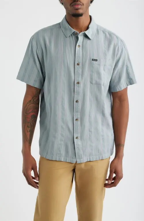 Brixton Cru Textured Stripe Short Sleeve Cotton Dobby Button-up Shirt - Trooper