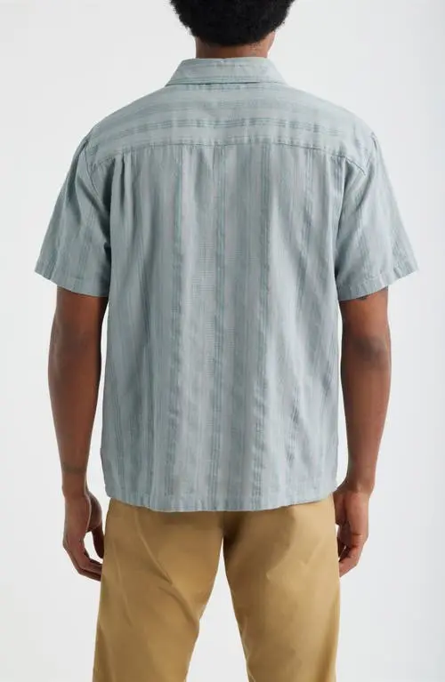 Brixton Cru Textured Stripe Short Sleeve Cotton Dobby Button-up Shirt - Trooper