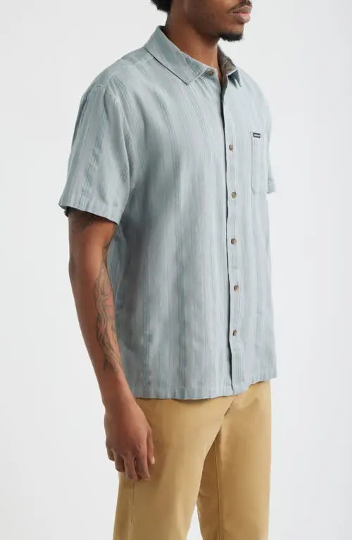 Brixton Cru Textured Stripe Short Sleeve Cotton Dobby Button-up Shirt - Trooper