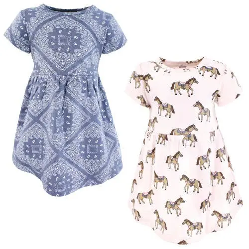HUDSON BABY 2-pack Cotton Dress Set - Pink Horses