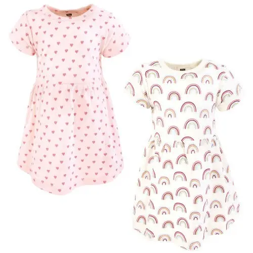 HUDSON BABY Baby Cotton Dress 2-pack - Soft Rainbow