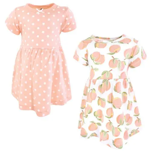 HUDSON BABY Baby Cotton Dress 2-pack - Sweet Peach