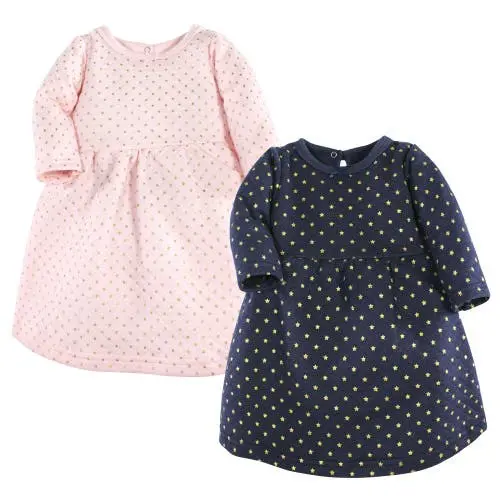 HUDSON BABY Two-pack Of Long-sleeve Dresses - Metallic Navy Pink