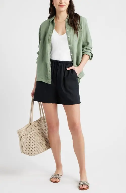 Caslon Linen Blend Drawstring Shorts - Black