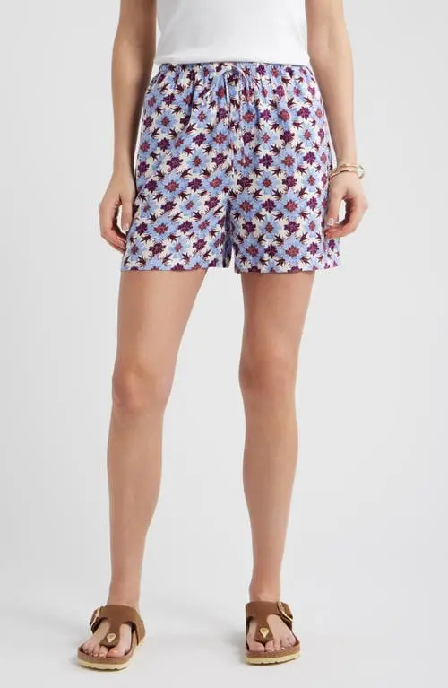 Caslon Linen Blend Shorts - Ivory- Purple Millie Tile