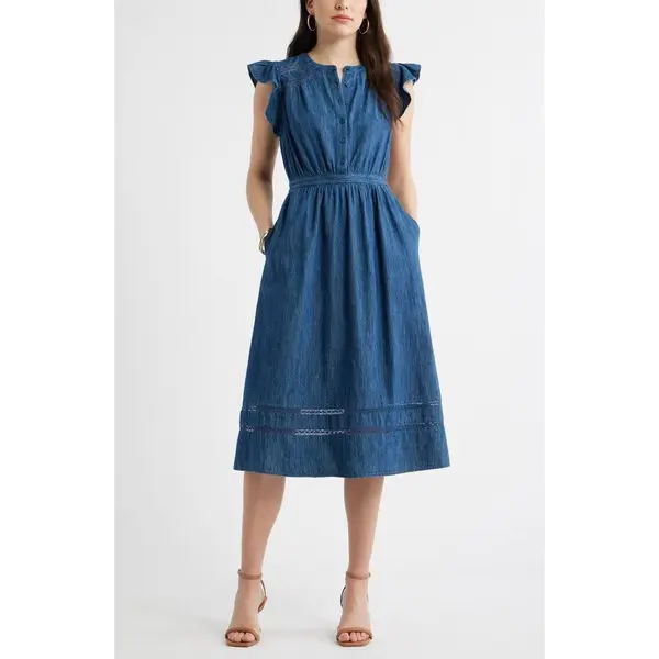 Caslon Flutter Sleeve Chambray Dress - Dark Wash