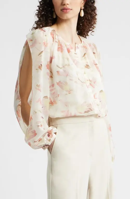 Nordstrom Split Sleeve Top - Ivory-pink Canvas Bloom
