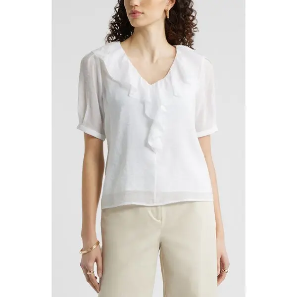 Nordstrom Ruffle Crinkle Semisheer Top - White