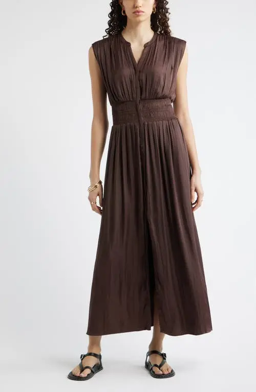 Nordstrom Smocked Waist Maxi Shirtdress - Brown Roast