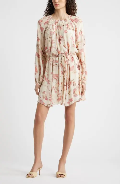 Nordstrom Floral Print Long Sleeve Minidress - Ivory-pink Canvas Bloom