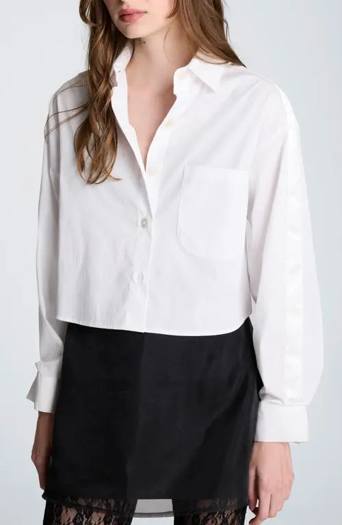 KENNETH COLE Satin Stripe Crop Button-up Shirt - Pure White