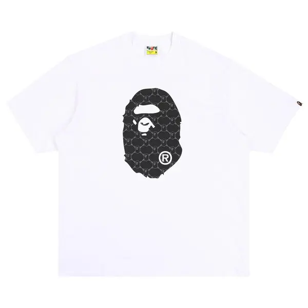 A BATHING APE College Monogram Ape Head Relaxed Fit Tee - White