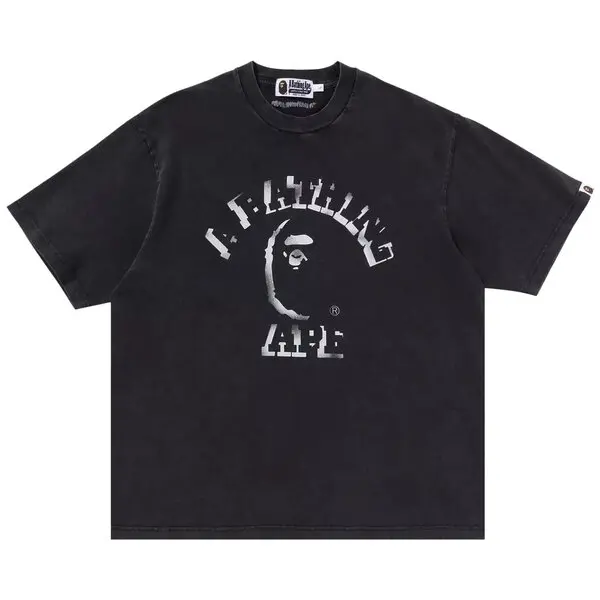 A BATHING APE Garment Dye Spray Print College Relaxed Fit Tee - Black