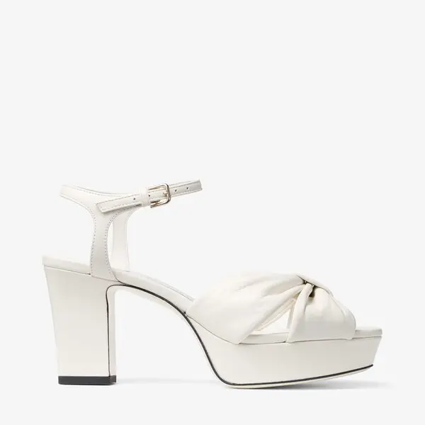 JIMMY CHOO Heloise 80 Latte Nappa Leather Platform Sandals