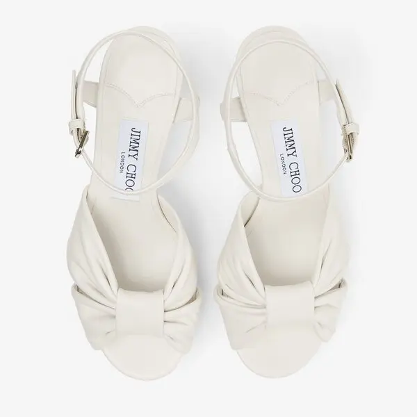 JIMMY CHOO Heloise 80 Latte Nappa Leather Platform Sandals