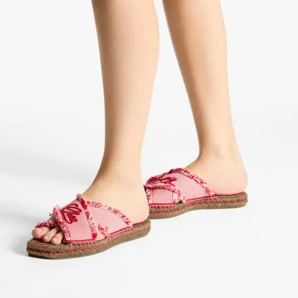 JIMMY CHOO Aciel Frayed Canvas Flat Sandals
