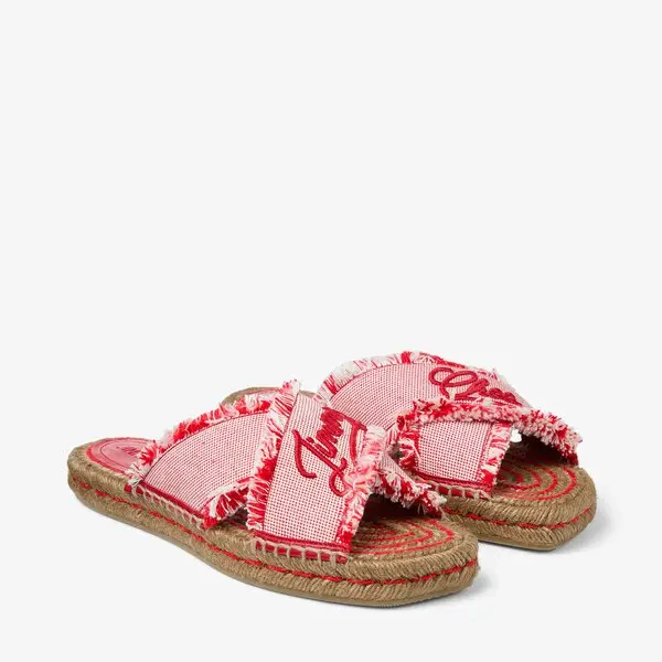 JIMMY CHOO Aciel Frayed Canvas Flat Sandals
