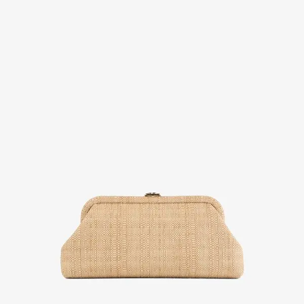 JIMMY CHOO Skylar Raffia Clutch With Jc Clasp - Natural/light Gold
