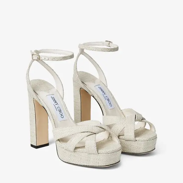 JIMMY CHOO Kove 120 Raffia Platform Sandals - Neutral