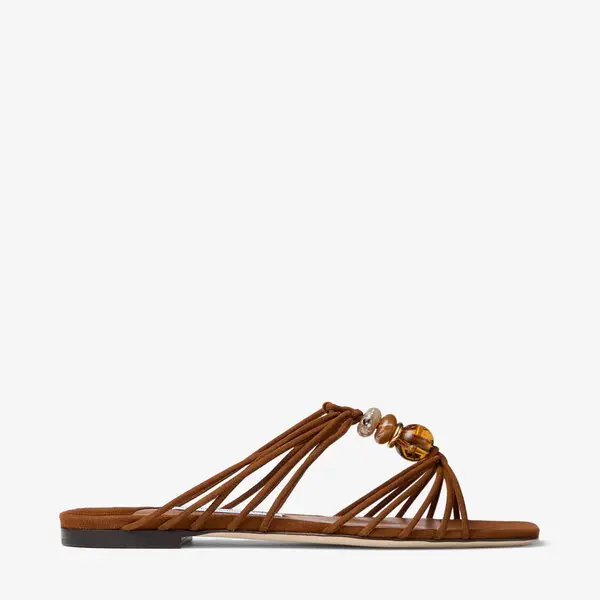 JIMMY CHOO Lova Suede Mules With Beads - Tan Mix