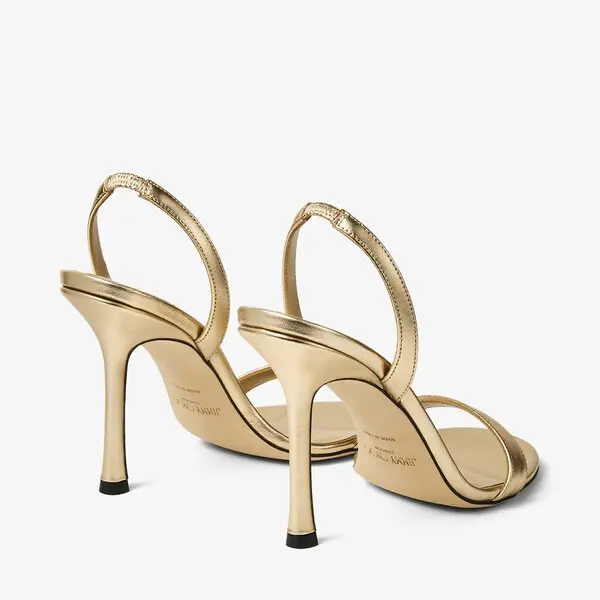 JIMMY CHOO Jenn 100 Gold Metallic Nappa Leather Sandals - Silver