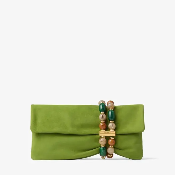JIMMY CHOO Zandra Clover Suede Clutch Bag With Beaded Bracelet - Clover/gold