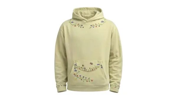 FOUND Embroidered Floral Hoodie - Washed Military Green